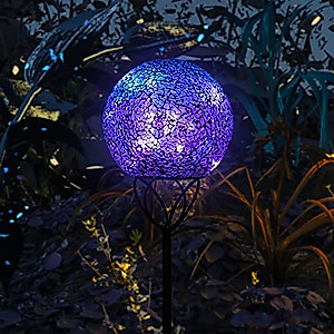 VCUTEKA Solar Lights Outdoor Garden Decor Mosaic Solar Garden Lights Waterproof Glass Ball LED Pathway Stake Light for Landscape Lawn Patio Yard Decoration Purple 6 inch