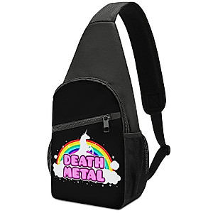Unicorn Death Metal Trendy Sling Bag Casual Crossbody Shoulder Backpack Lightweight Chest Bag for Travel Hiking
