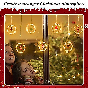 HAIDOLIANG Spring Curtain Lights,9.84Ft Christmas Hanging String Lights with 10 Cute Decor,100 LED with Window Lights,8 Modes with Christmas Tree Light for Indoor/Outdoor (Christmas Curtain Lights)