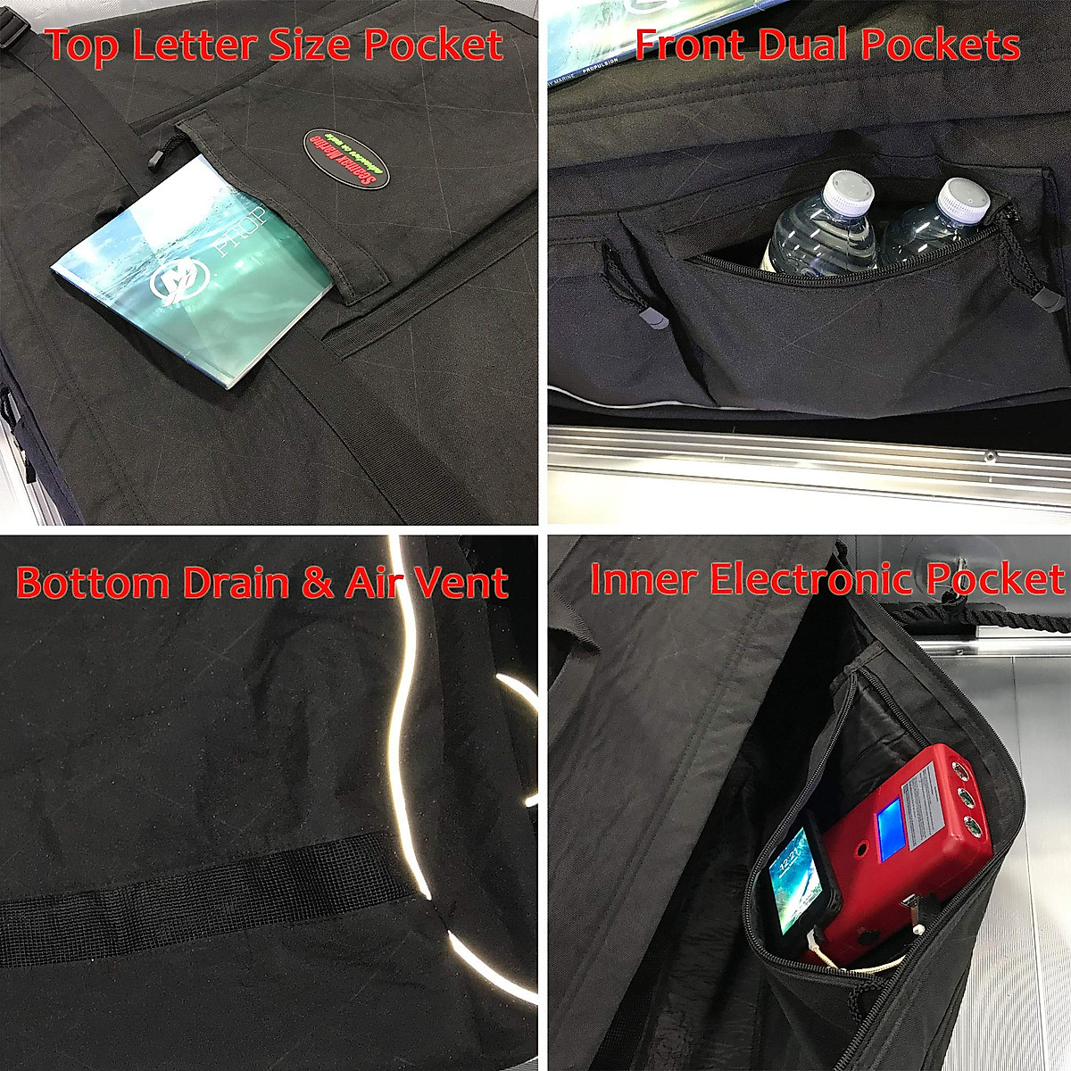 Seamax Sunlitec Front Accessory Storage Bow Bag for Inflatable Boat, with Reflective Line - Size C for 15-20ft Boat