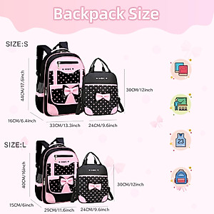 LANSHIYA 2Pcs Princess Bow Girls Backpack 2-Piece Elementary School Bag Kids School Travel Bag Set