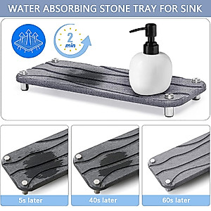 OceanTeda Fast Drying Stone Sink Caddy, Dark Grey, Square, Diatomite, 11 x 4 x 1 in