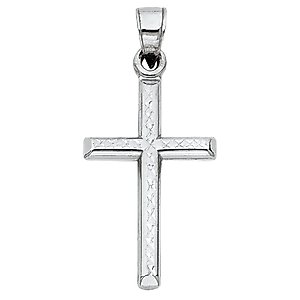 14k REAL White Gold Religious Cross Charm Pendant