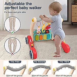 2 in 1 Baby Walker & Gym Play Mat,Sit-to-Stand Learning Walker, Baby Activity Mat with Play Piano, Early Educational Child Activity Center Tummy Time Mat for Infant Newborn Toddlers Boys Girls
