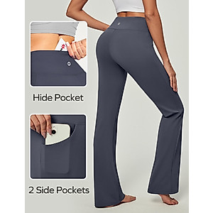 Ewedoos Yoga Pants Women High Waisted Pants with 3 Pockets Bootcut Yoga Trouser Style Yoga Pants Stretchy Work Pants Gray