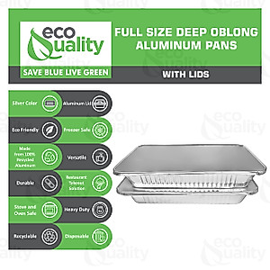 Heavy Duty Full Size Deep Aluminum Pans with Lids Foil Roasting & Steam Table Pan 21x13 inch - Deep Chafing Trays for Catering Disposable Large Pans for Baking, Reheating, Grilling (10 PACK)