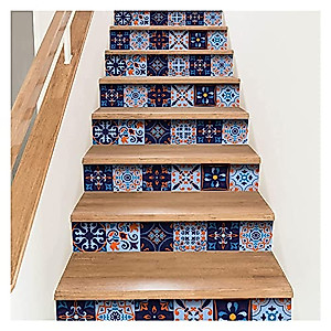 Tile Stickers Pattern Orange Blue Stick on Tiles Bathroom PVC Self Adhesive Wall Tiles Kitchen Stick on Wall Tiles Waterproof Peel and Stick Floor Tiles Self Adhesive Tiles for Walls