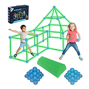 Kangabu Fort Building Kit - 120 Pieces - Glow Fort Building Set for Kids Ages 4-11 - Kids Fort Building Kit, Build a Fort Kit for Kids - Fort Builder, Fort Making Kit, Outdoor and Indoor Fort
