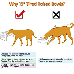 Elevated Dog Bowls,Adjustable 15° Tilted Slanted Raised Pet Food Water Feeder with Stainless Steel Bowl for Small Dogs Cat,French Bulldog Feeding Dishes with Bamboo Stand for Flat Face Puppy