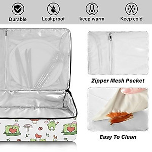 Kcldeci Insulated Thermal Food Carrier Insulated Casserole Carrier for Hot or Cold Food,Cute Love Frog Doodle Cartoon Insulated Tote Bag for Potluck Cookouts Parties Picnic,Lasagna Lugger