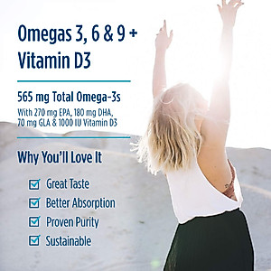 Nordic Naturals Complete Omega-D3, Lemon Flavor - 120 Soft Gels - 565 mg Omega-3 + 70 mg GLA + 1000 IU Vitamin D3 - EPA & DHA - Healthy Skin & Joints, Cognition, Positive Mood - Non-GMO - 60 Servings
