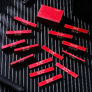 Setup Blocks Height Gauge Set, 15 Pieces Precision Saw Kit Drill Press Table Router Setup Blocks Woodworking Woodpeckers Tool Setup Bars Accessories Aluminum Square Laser Engraved Size Markings (Red)