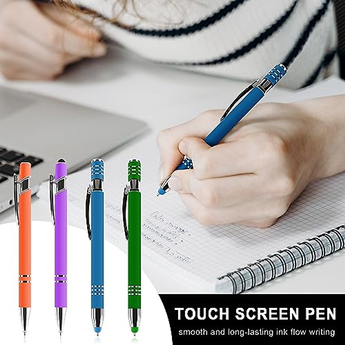 Discring 8 PCS Ballpoint Pen & 4 Pen Clips - High Precision Colorful Metallic Ballpoint Pen with Anti-Scratch Stylus Tip