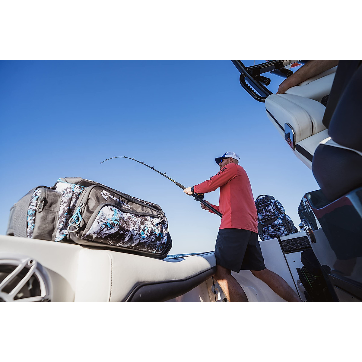 Evolution Fishing Largemouth 3700 Tackle Bag - 19" in, Water Camouflage, Outdoor Carry Bag w/ 3 Fishing Trays, Plier Holster, Tackle Box Storage…