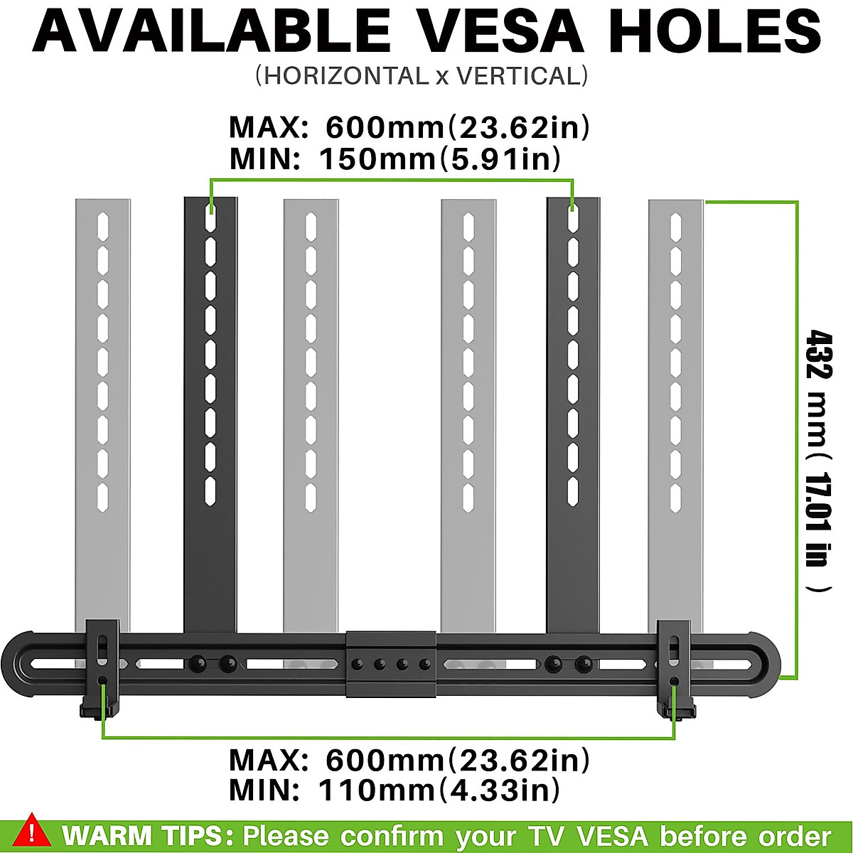 USX MOUNT Universal Soundbar Mount, Sound Bar TV Bracket for Soundbar with Speaker, Fits 2 Installation Options, Removable No-Slip Base Holder Extends 3.46”-6.06”
