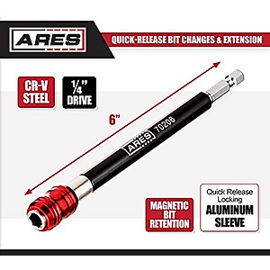 ARES 70206 - Drill Extension Bit Holder - 6-Inch Quick Release - Works With All 1/4-Inch Drive Bits - Quick Release Mechanism Makes Changing Bits a Breeze