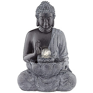Sitting Buddha Outdoor Water Fountain with Light LED 28" High Faux Stone Meditation Decor for Garden Patio Backyard Deck Home Lawn Porch House Relaxation Exterior Balcony Roof - John Timberland