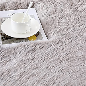 CAROMIO Shaggy Soft Faux Sheepskin Fur Area Rugs Floor Mat Luxury Beside Carpet Decorative Plush Shag Furry Carpet for Bedroom Living Room Floor, Grey, 4 x 6 Feet, Rectangle