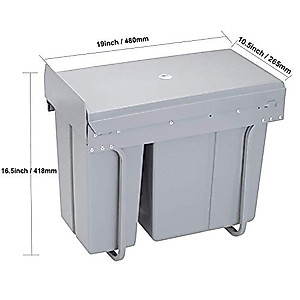 MYOYAY Double Pull Out Under Cabinet Trash Can with Lid 10L + 20L (8 Gallon) Kitchen Cabinet Garbage Can Sliding Out Under Counter Waste Bin, 30 Liters