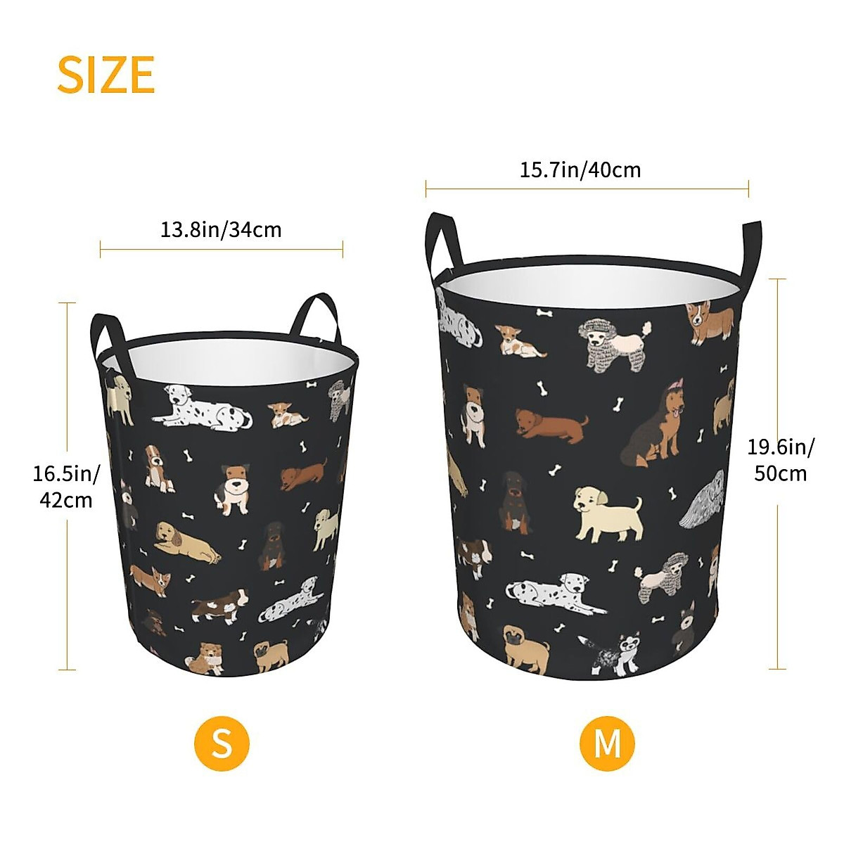 Gbuzozie Cute Dogs Round Laundry Hamper Cartoon Puppy Animals Storage Basket Toys Clothes Organizer Bin For Home Bathroom Bedroom Dorm Nursery, 62l