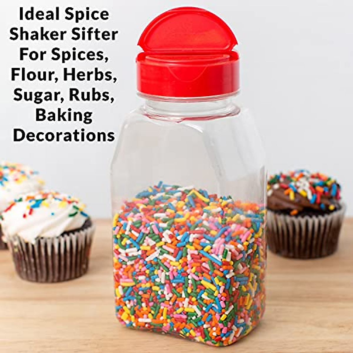Skyway Supreme Large 16 OZ Clear Plastic Spice Bottles Seasoning Containers Jars - Set of 2 - Flap Cap with Pour and Sifter Spice Shaker - Durable Refillable Perfect For Herbs Spices Rubs - BPA Free