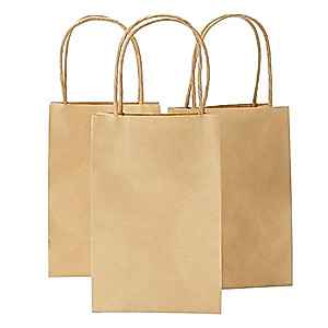 Ronvir 50pcs Brown Gift Bags 5.25x3.25x8 Inches Brown Paper Bags With Handles Small Brown Kraft Bags For Party Favor, Goodie, Candy, Halloween, Christmas, Thanksgiving