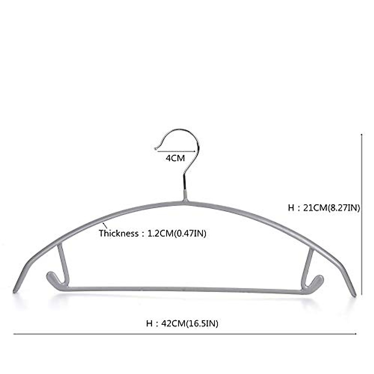 Cocomaya 16.5 Inch Silver No Shoulder Bumps No Mark Non-Slip Rubber Coated Contour Metal No Bumps Hanger, Sweater Hanger, T-Shirt Hanger Suit Hanger with Pants Bar Pack of 10 (Silver, 10)