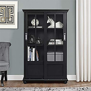 Ameriwood Home Aaron Lane 4 tier Bookcase with Sliding Glass Doors, Black