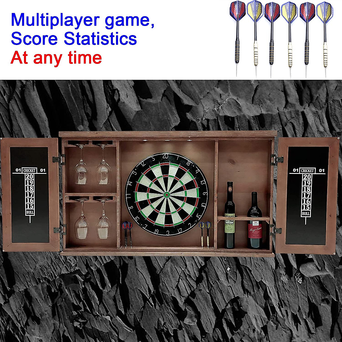 Neconcet Dartboard and Cabinet Set: Sisal Dartboard with Self Healing Bristles and Accessories- Multiple Styles Available (Mars)