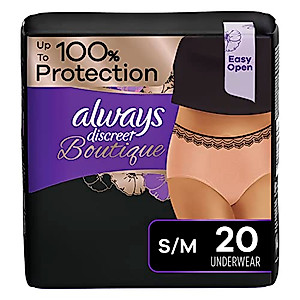 Always Discreet Boutique, Incontinence & Postpartum Underwear For Women, High-Rise, Size Small/Medium, Rosy, Maximum Absorbency, Disposable, 20 Count