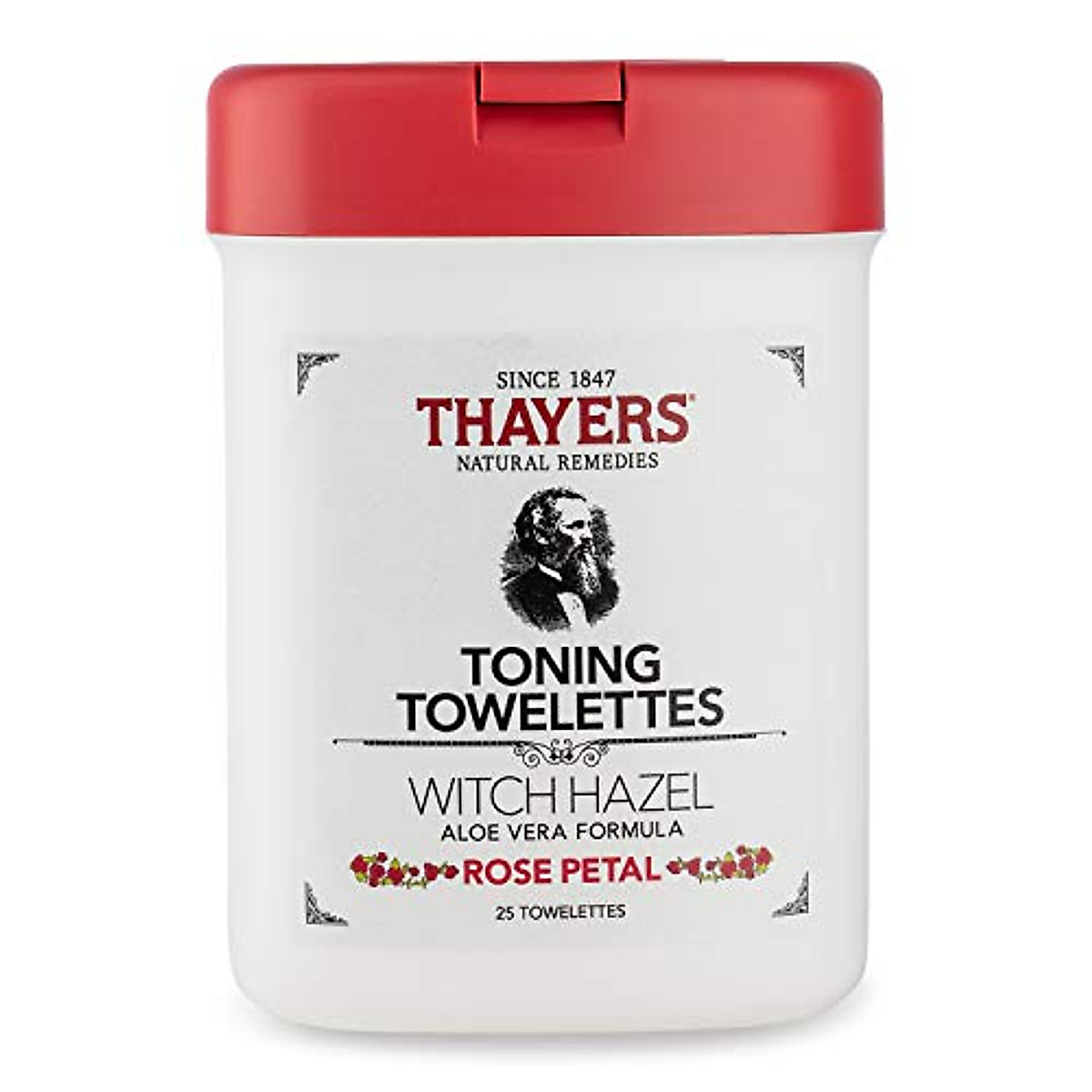 THAYERS Alcohol-Free Witch Hazel Toning Towelettes with Aloe Vera, Rose Petal, 25 Count