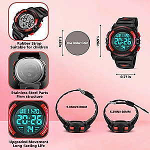 A ALPHA Boys Watch, Digital Sport Outdoor Multifunctional Chronograph LED 50 M Waterproof Alarm Calendar Analog Watch for 3-15 Year Old Boys, Rubber Band