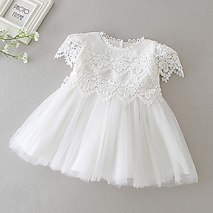 Meiqiduo Baby Girl Dress Christening Baptism Gowns Flower Girl Formal Dresses (3M/0-6Months, Ivory)