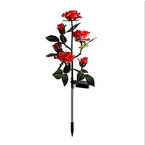 OPDENK Solar Powered Waterproof LED Path Light Simulation Rose Stake Light with 6 Flowers/Pack Outdoor Landscape Lawn Lamp for Garden Home Decoration Patio Yard (Red)