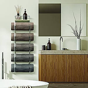 Sorbus Towel-Rack for Bathroom - Wall Mounted Metal Organization Rack with Wooden Top Shelf & 5 Tiers - Holds Full Sized Bath-Towels, Washcloths, Linens, & Hand-Towels - Easy Installation
