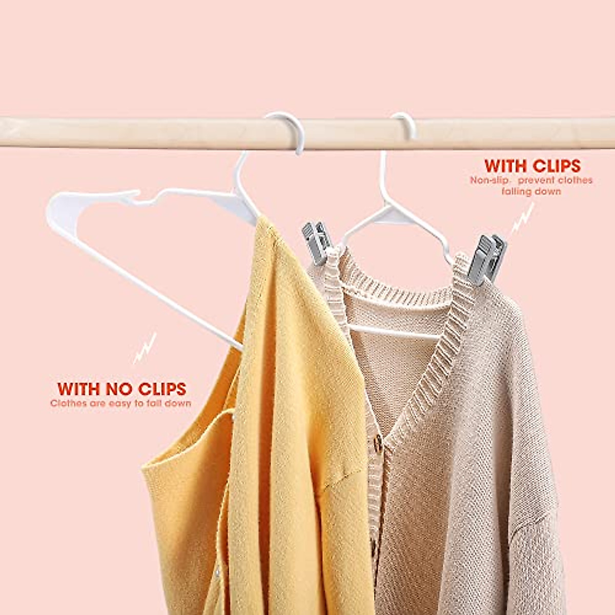 HOUSE DAY 20 Pack Plastic Finger Clips for Hangers, Grey Pants Hanger Clips, Strong Pinch Grip Clips for Use with Slim-line Clothes Hangers, Clips for Velvet Hangers