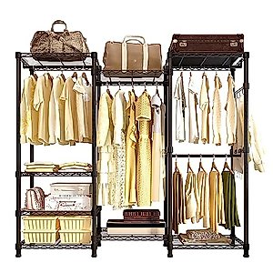 Karl home 4 Tiers Wire Garment Rack Heavy Duty Clothes Rack, Portable Closet Organizers Storage Clothing Wardrobe Freestanding Adjustable Shelves with 4 Rods Hooks, Metal Load 800LBS 68.5x15.7x70.8