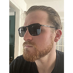 LUENX Men Rectangular Polarized Sunglasses Square Retro Shades - Black Lens Gunmetal Frame 59mm