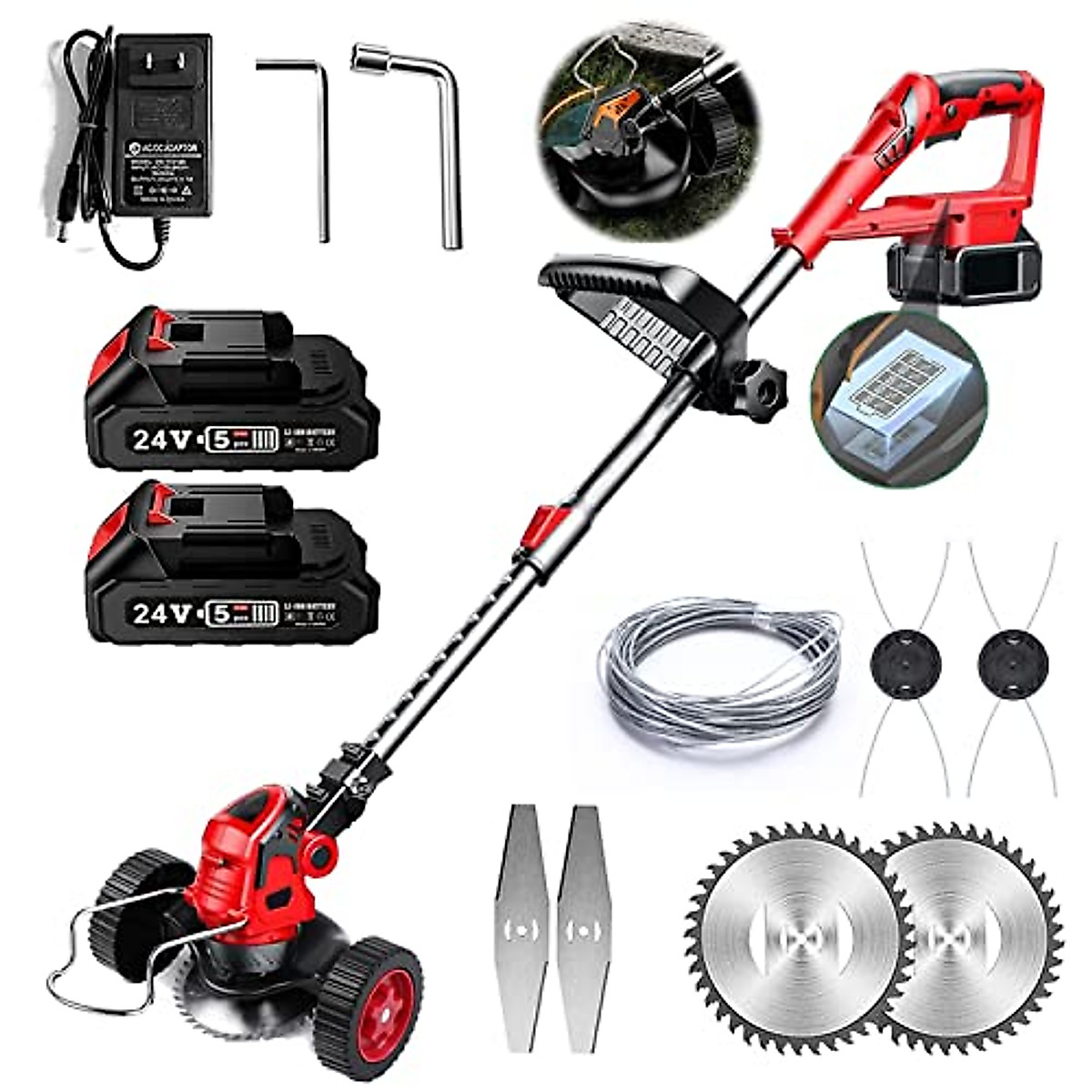 Electric Weed Eater Battery Operated Weed Wacker, String Trimmers with Remaining Power Display, Adjustable Machine Head Electric Lawn Edger for Garden and Yard