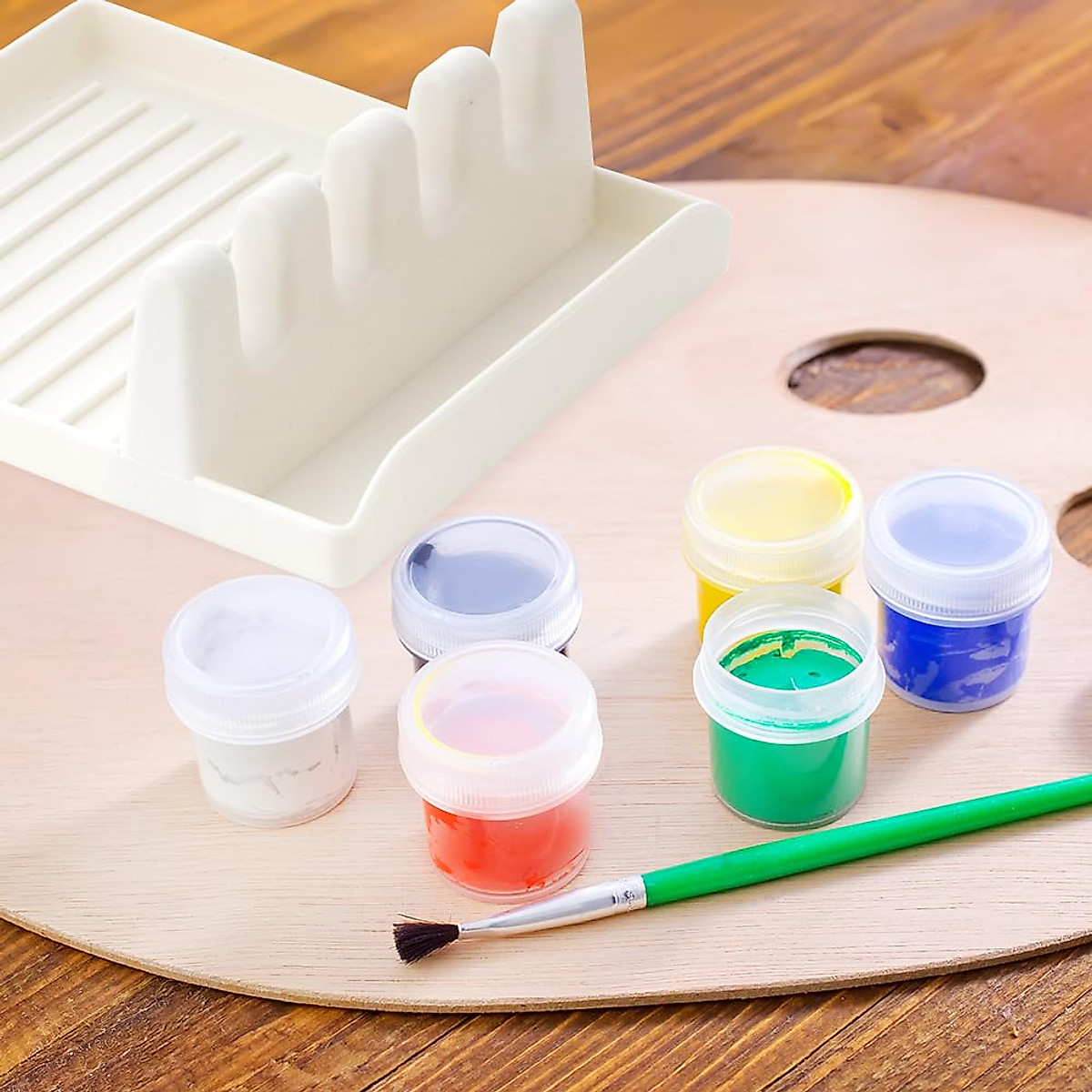 DQITJ 4 Pack Washable Paint Brush Holder Painting Brush Stand Rest for Oil Watercolor Acrylic Painting (White and Green)