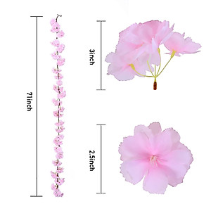 LIVILAN Cherry Blossom Garland Artificial Cherry Blossom Vines 2pcs Flower Garland Spring Garland Pink Floral Garland Hanging Vines Wedding Garden Arch Wall Home Party Cherry Blossom Decor