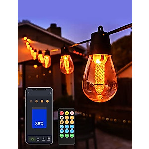 Outdoor String Lights with Dimmer - 100Ft Led Patio Lights App Control Commercial Grade Waterproof Outside Light with Timer 3 Modes 50 S14 Edison Vintage Shatterproof Bulbs for Bistro Garden Backyard