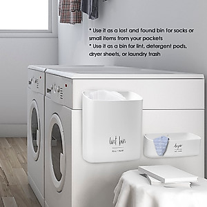 Magnetic Lint Bin for Laundry Room Organization and Storage (2 Piece Set), Waste Holder and Storage Decor, Saves Space with Magnet Mount onto Dryer or Wall Mount Options