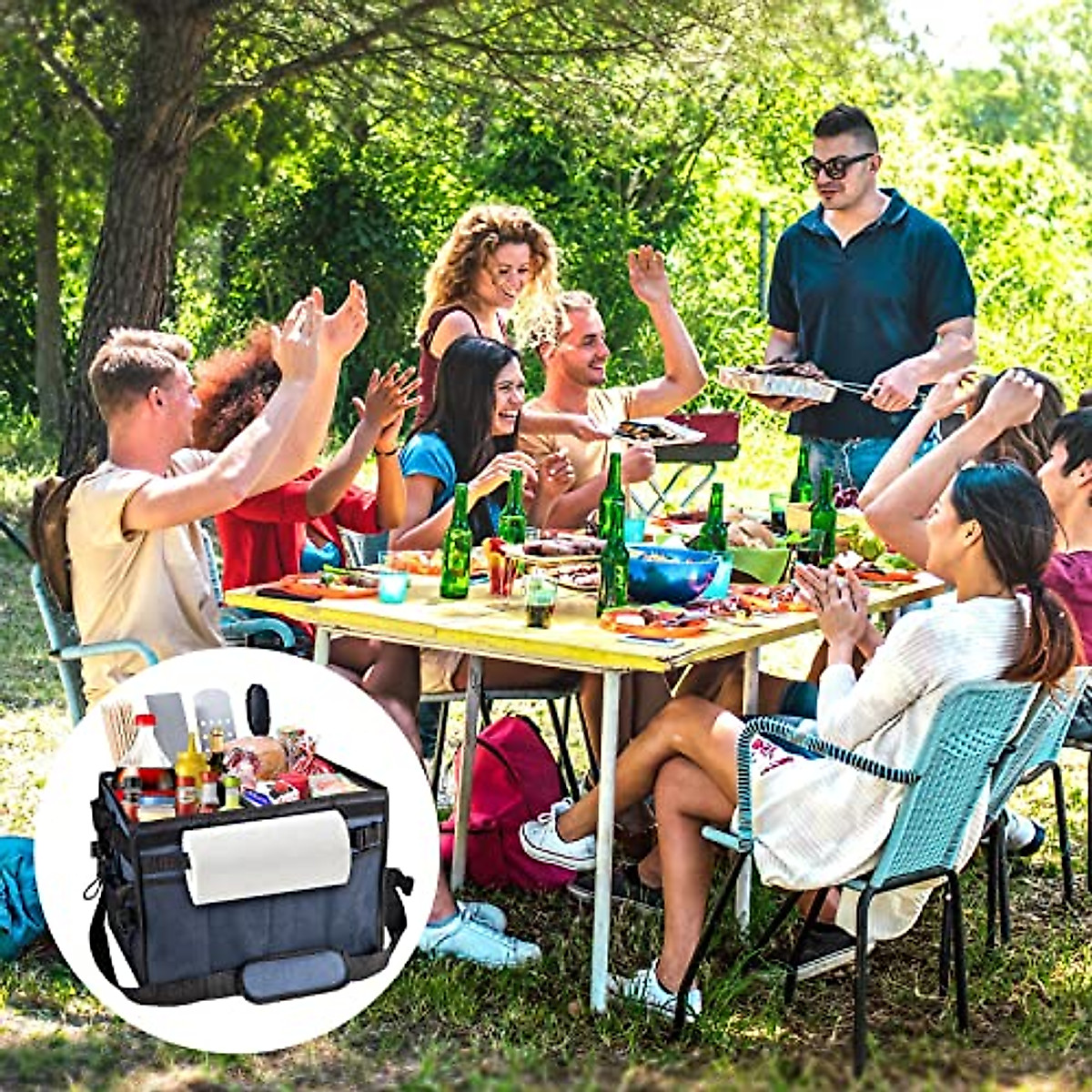 Large Grill and Picnic Caddy Picnic Basket for Griddle/ BBQ rganizer Store All Tools Accessories,Collapsible and Easy Carry Griddle Caddy for Family Outdoor,Camper,Travel,Car,RV