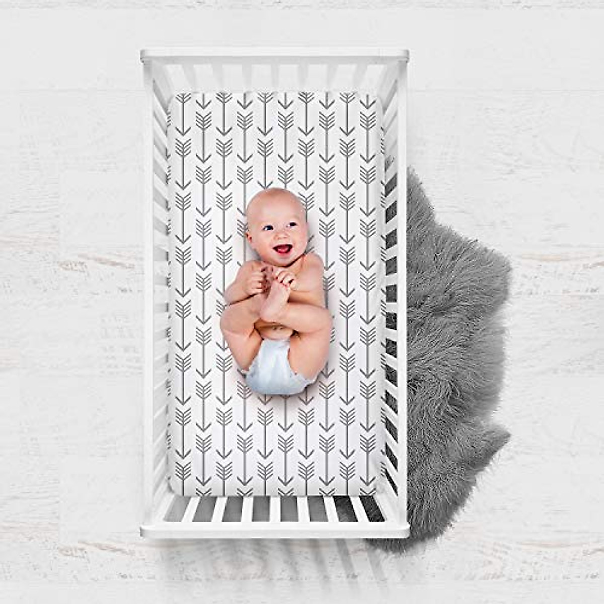 Crib Sheets for boy Girl - 100% Cotton Fitted Crib Sheet Set - Perfect for Baby Boys, Fits Standard Toddler Mattress (Gray Arrows)