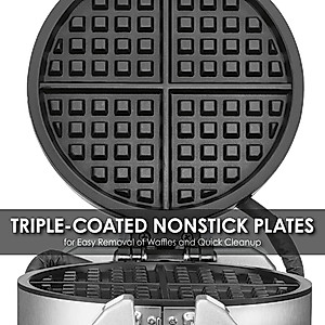 Waring Commercial WWD200 Classic Double Waffle Maker, Coated Non Stick Cooking Plates, Produces 60 waffles per hour, 120V, 1400W, 5-15 Phase Plug, Silver