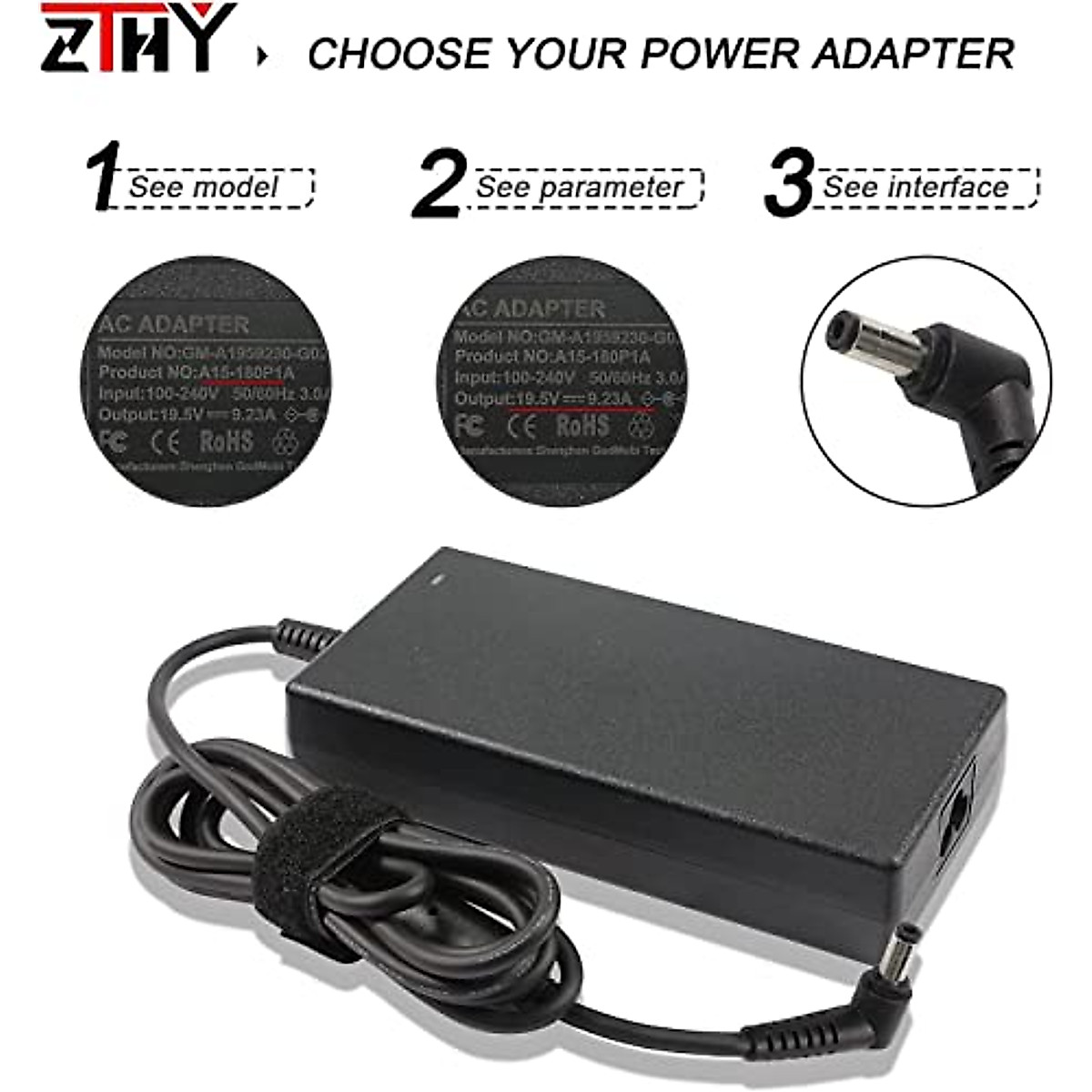 New Laptop Charger 180W 19.5V 9.23A AC Adapter Compatible with MSI GS65 GS63 GS63VR GS75 GS70 GT70 GT60 GF63 GF65 GV72 GE62 GE70 GS73 GP60 GP72 GP62 GL72 WS65 GX60 WE62 WS63 WF65 WP65 Power Supply
