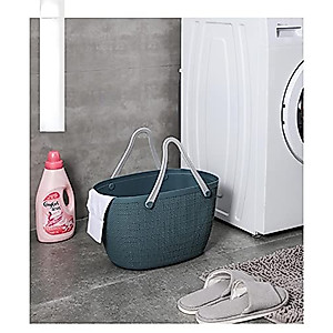 VINAMY Portable Household Large-Capacity Dirty Clothes Basket Portable Unbreakable Grocery Basket Can be Stacked with Linen Storage Basket Blue