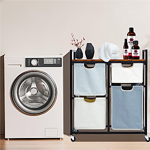 Nisorpa Rolling Laundry Hamper with Shelf, 4 Removable & Pull-Out Hamper Bags, 31 Gal (119L) Laundry Basket Organizerand, Large Laundry Sorter Clothes Hamper for Bathroom Laundry Room Organization