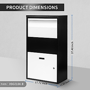 Ydocabinit Package Delivery Boxes for Outside,Extra Large Mailbox,Galvanized Steel Parcel Mailbox,Wall Mounted Lockable Anti-Theft for Outdoor Porch,Curbside,Black,BG010B